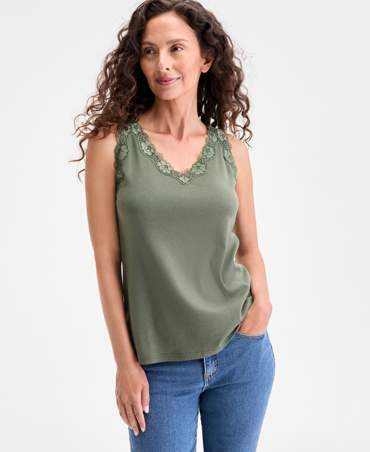 Click here for Style & Co Womens Lace-Trim Cotton Tank Top  Exclu... prices