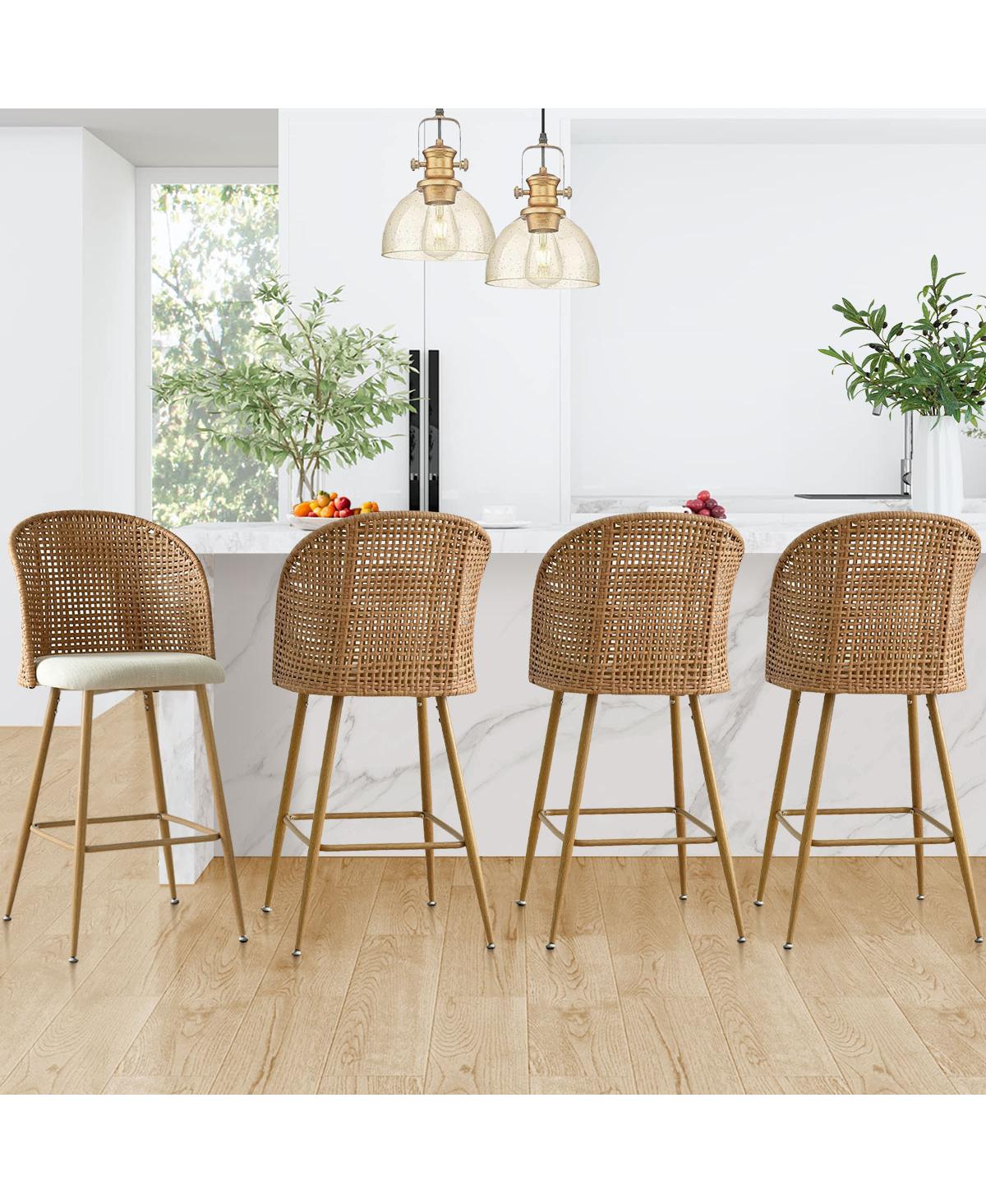 Click here for Set of 4 Rattan Back Bar Stools  29" Beige Up... prices