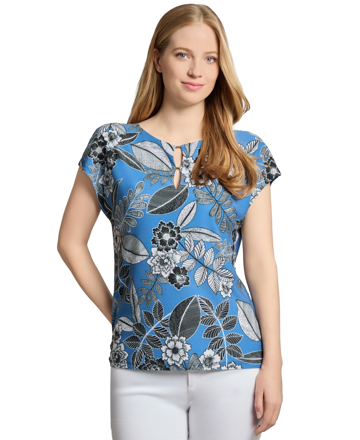 Click here for Jones New York Womens Printed Keyhole Extended-Sho... prices