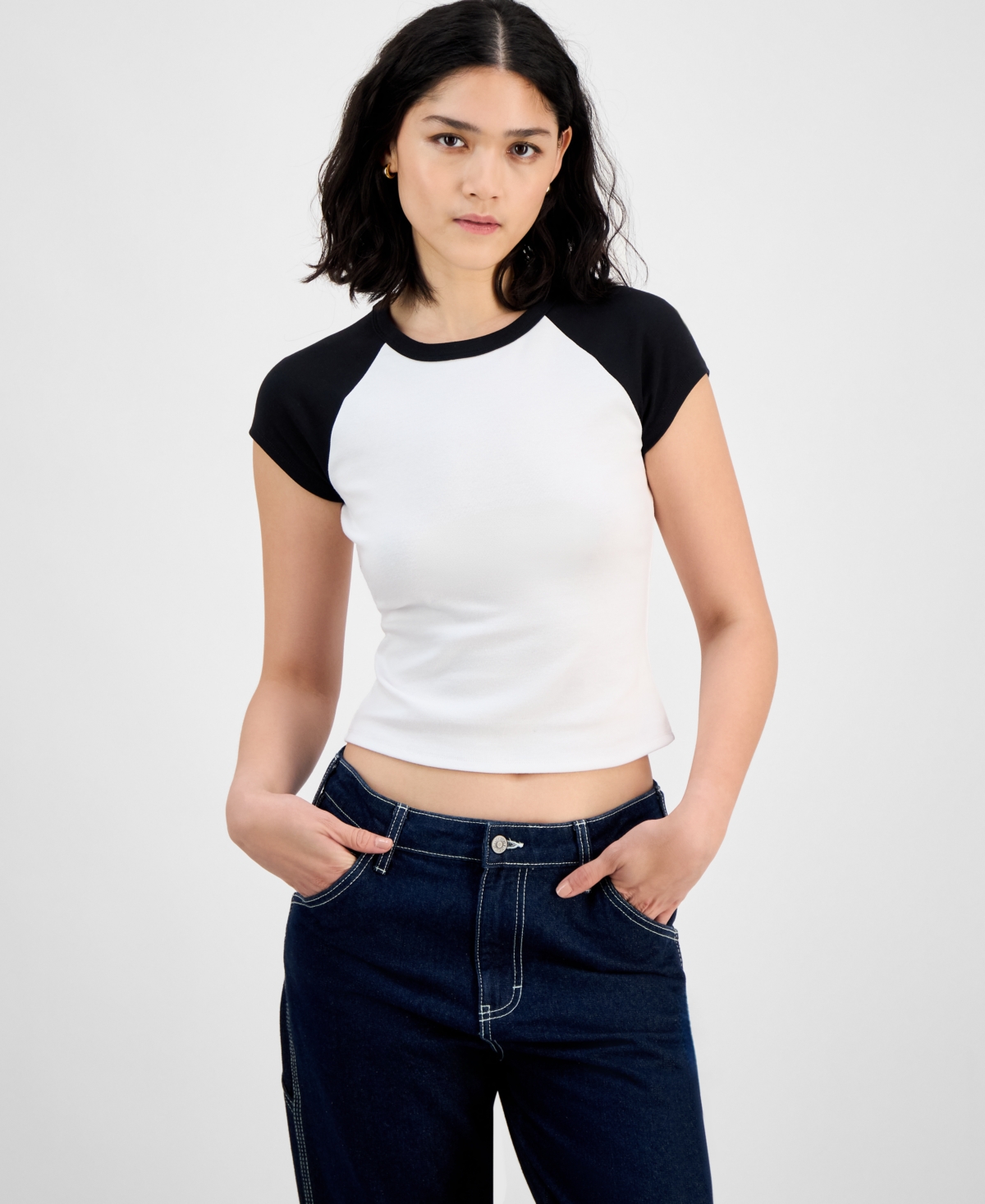 Click here for Just Polly Juniors Raglan Short-Sleeve Tee - White... prices
