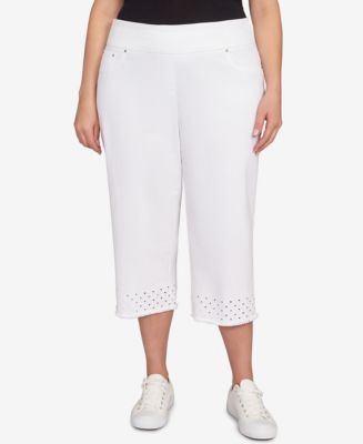 Ruby Rd. Plus Size Embroidered Hem Soft Stretch Denim Capri Jeans - Macy's
