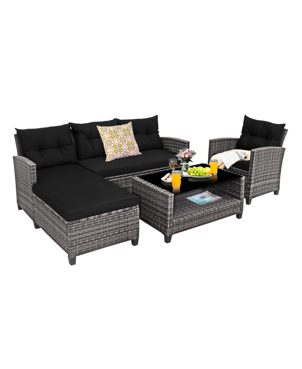 Click here for 4 Pieces Patio Rattan Sofa Furniture Set with Cush... prices