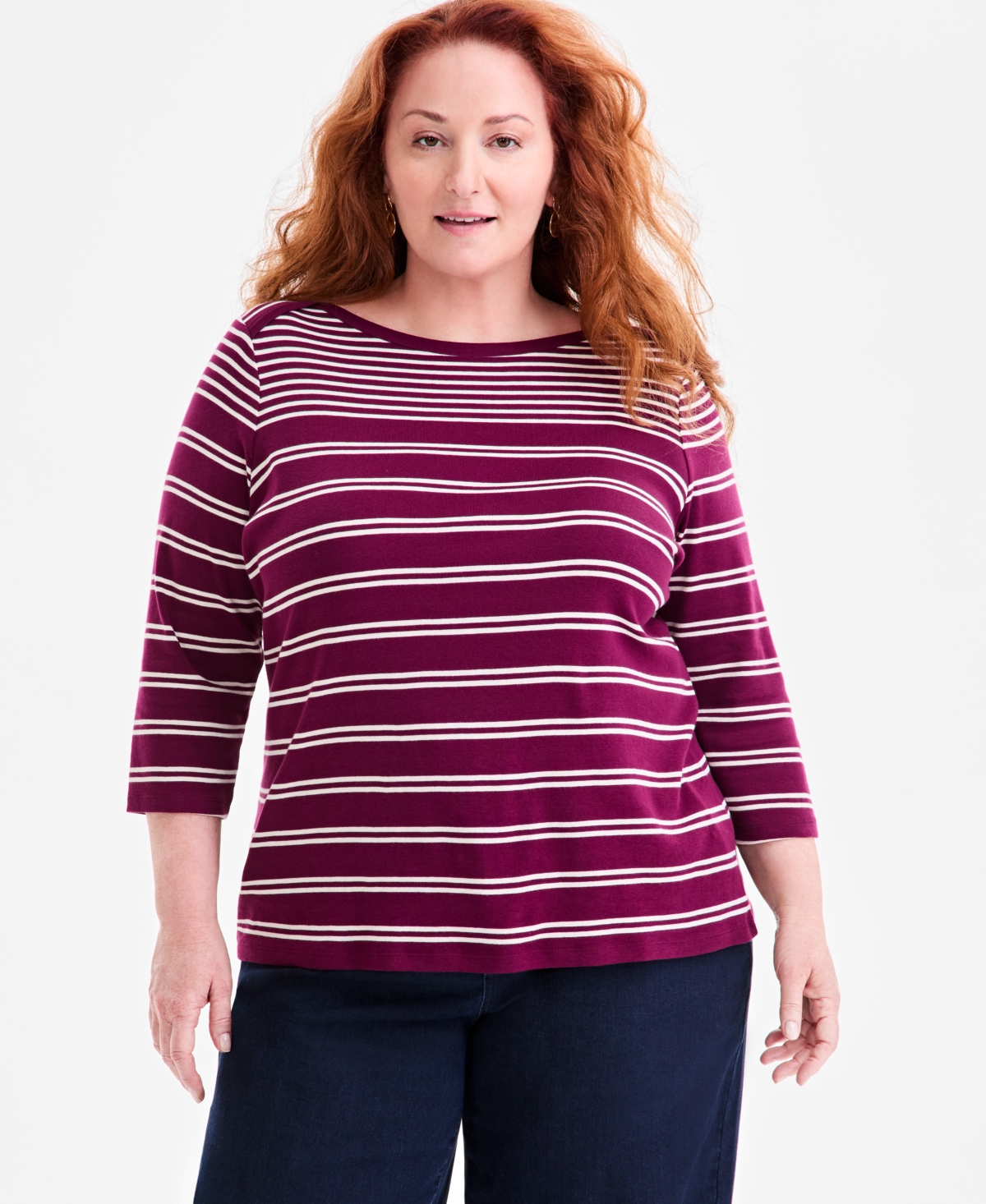 Click here for Style & Co Plus Size Printed Pima Cotton 3/4-Sleev... prices