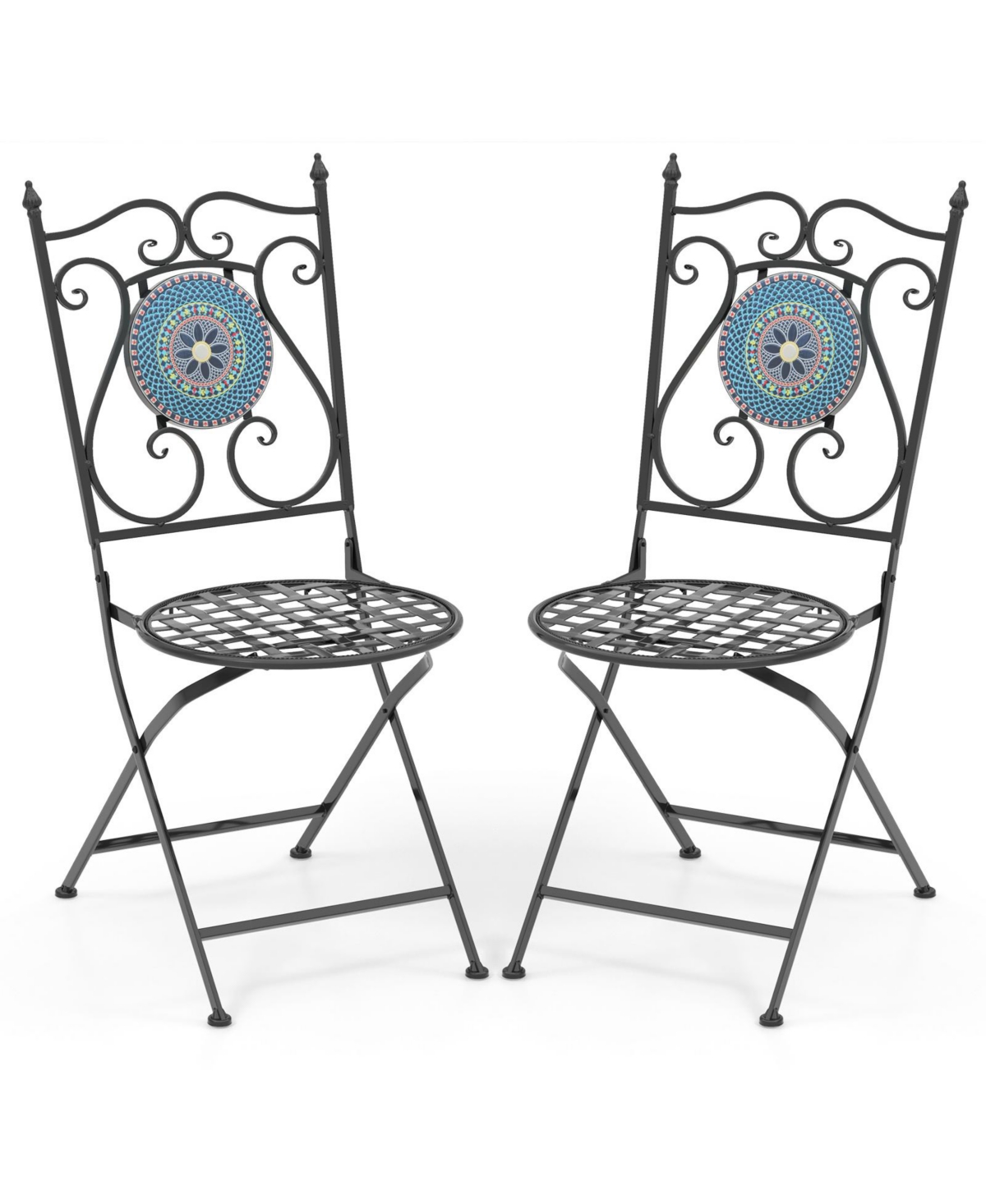 Click here for Set of 2 Mosaic Chairs for Patio Metal Folding Cha... prices