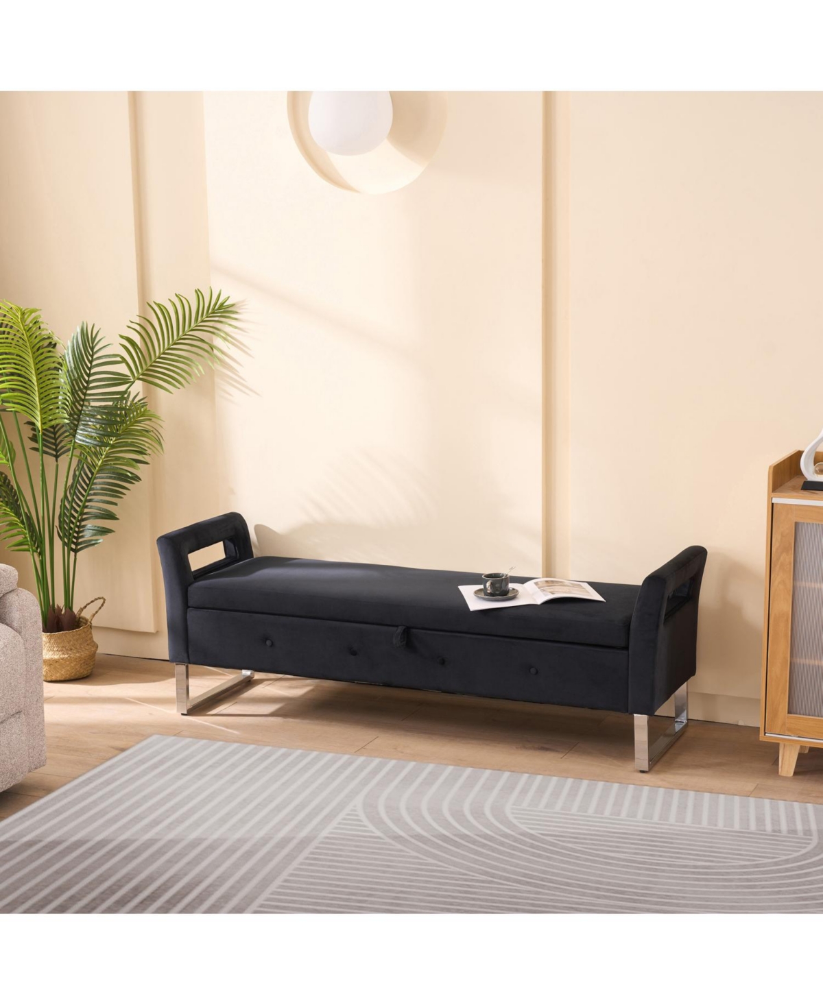 Click here for Streamdale Black Velvet Storage Bench with Armrest... prices