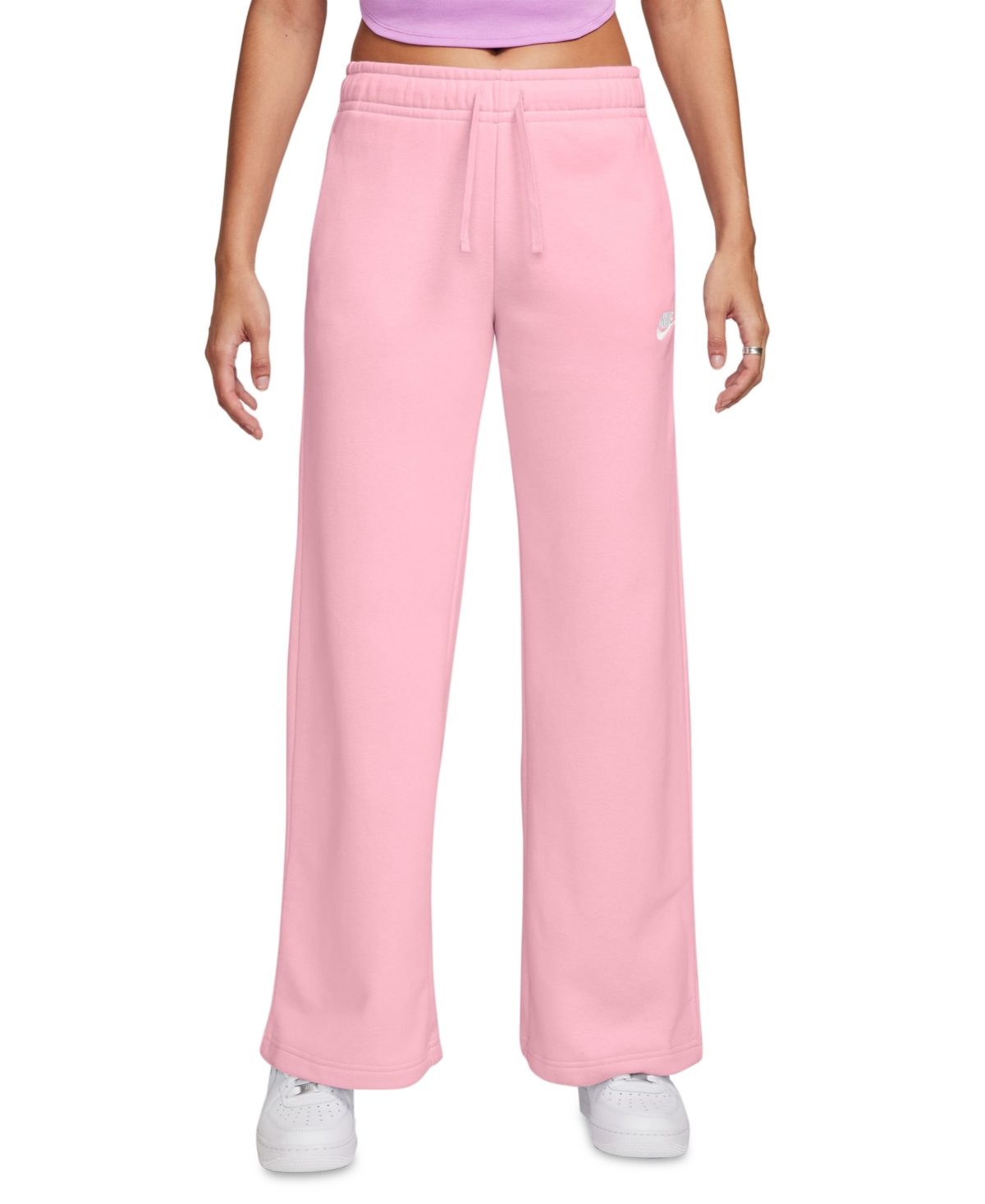 Nike Womens Sportswear Club Fleece Mid-Rise Wide-Leg Sweatpants - Med Soft Pink/white