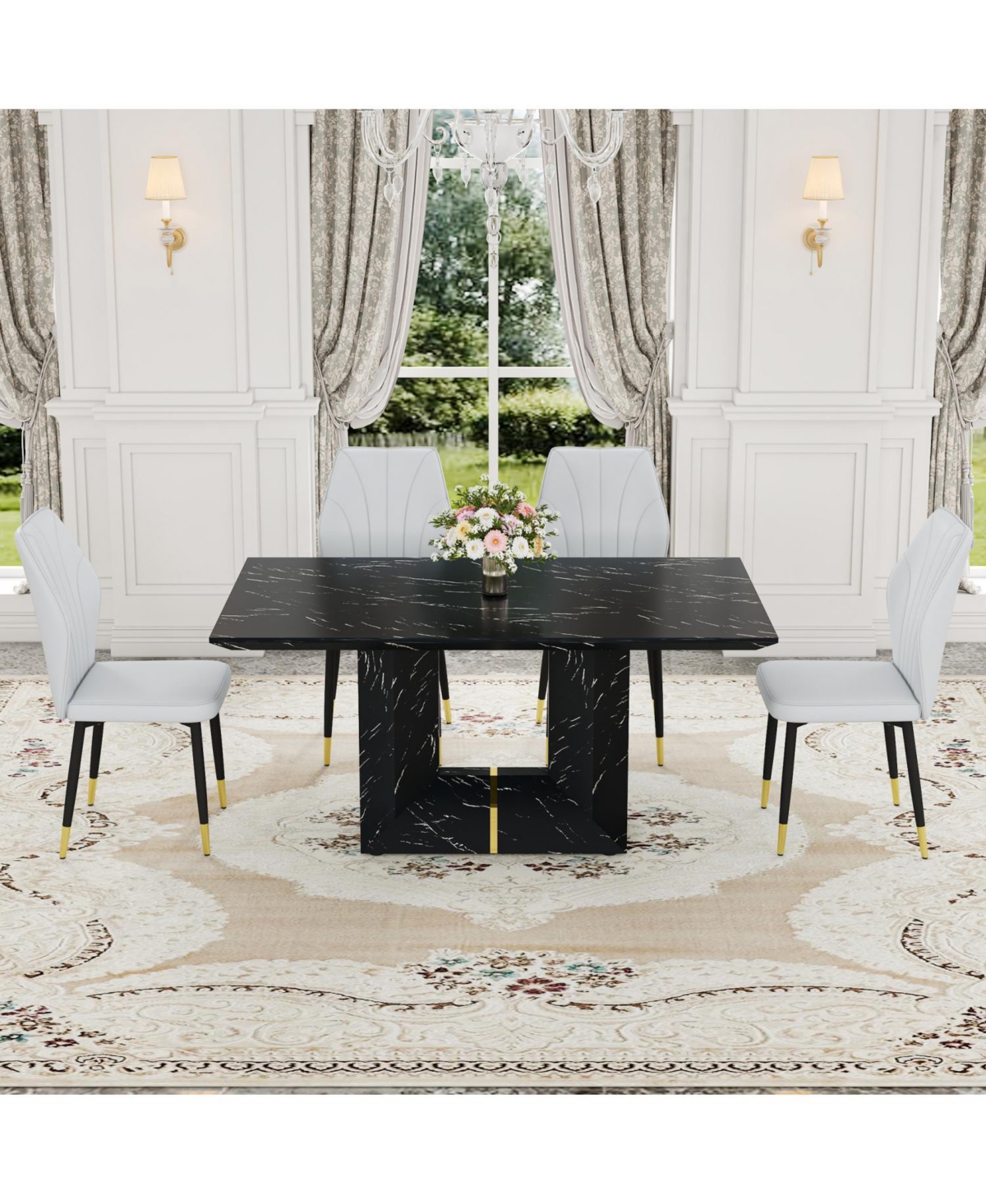 Click here for Streamdale Black Marble Mdf Dining Set with Light... prices