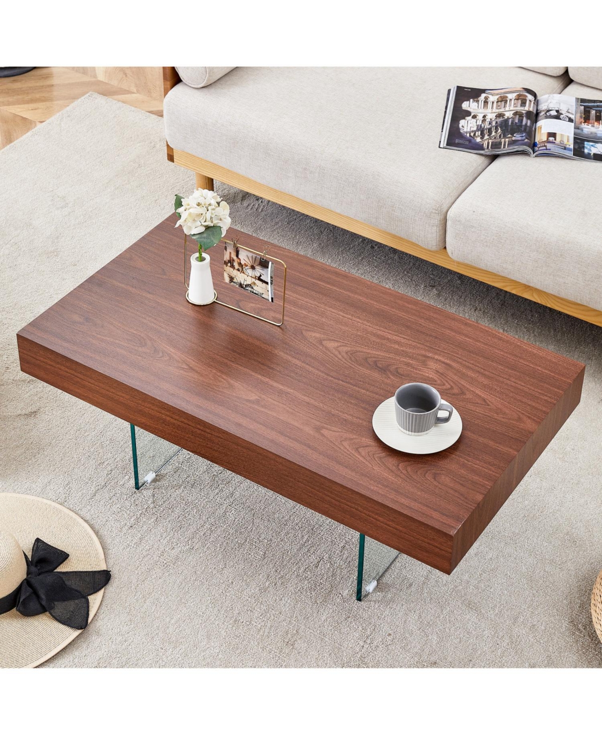 Click here for Streamdale Walnut Mdf Coffee Table with Glass Legs... prices