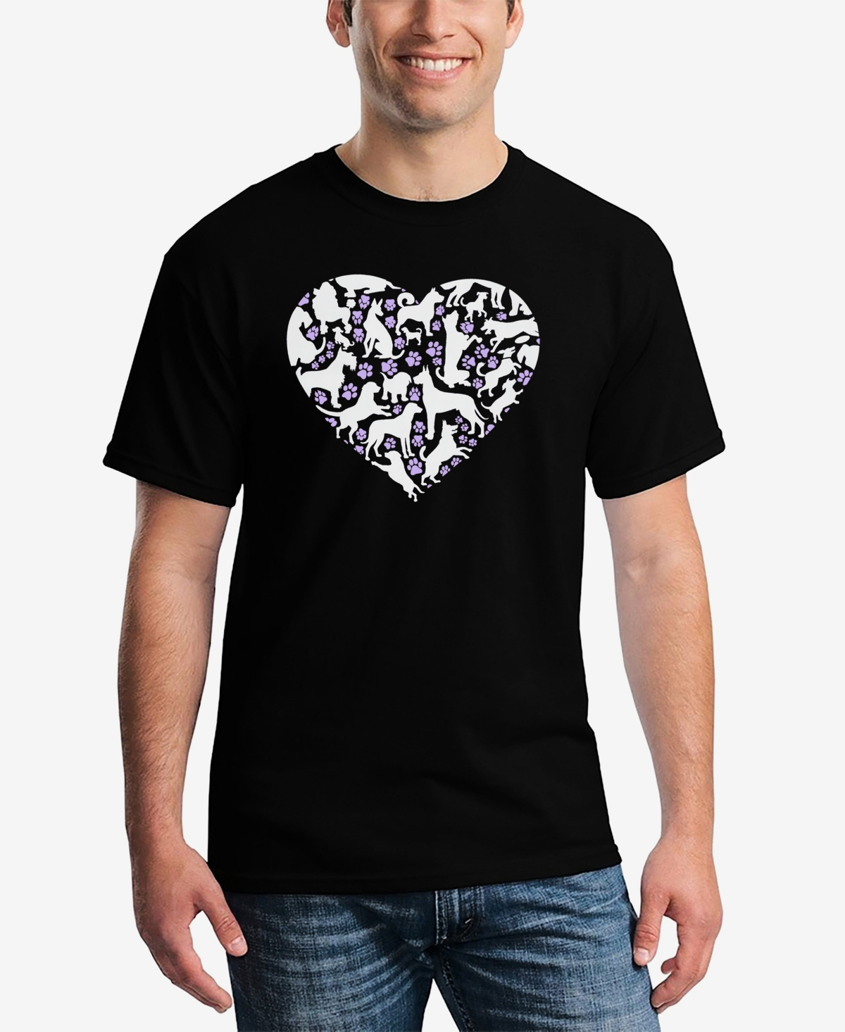 Click here for La Pop Art Mens Dog Heart Word Art T-Shirt - Black prices