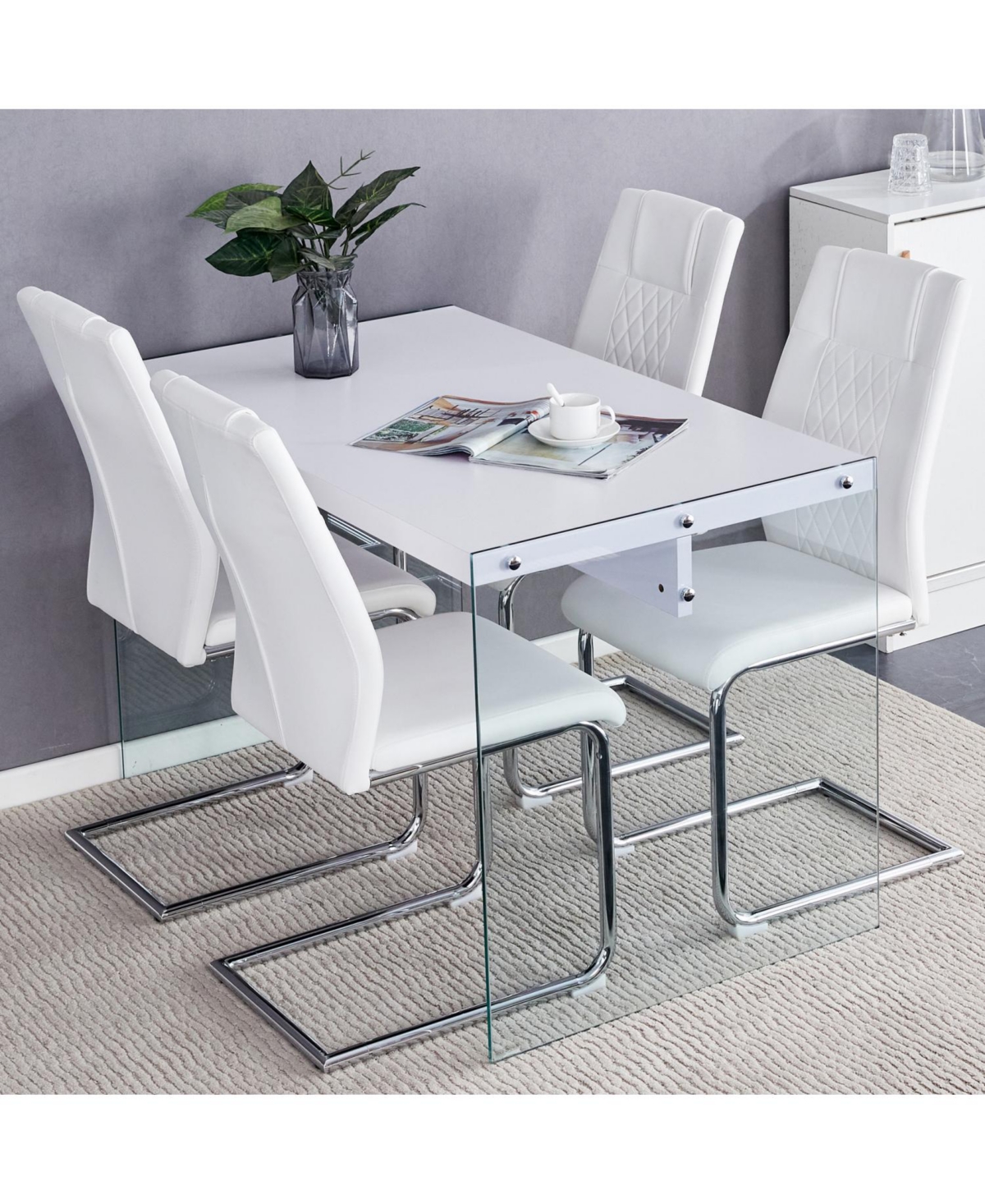 Click here for Streamdale White Coffee Table & 4 Pu Chairs - Glas... prices