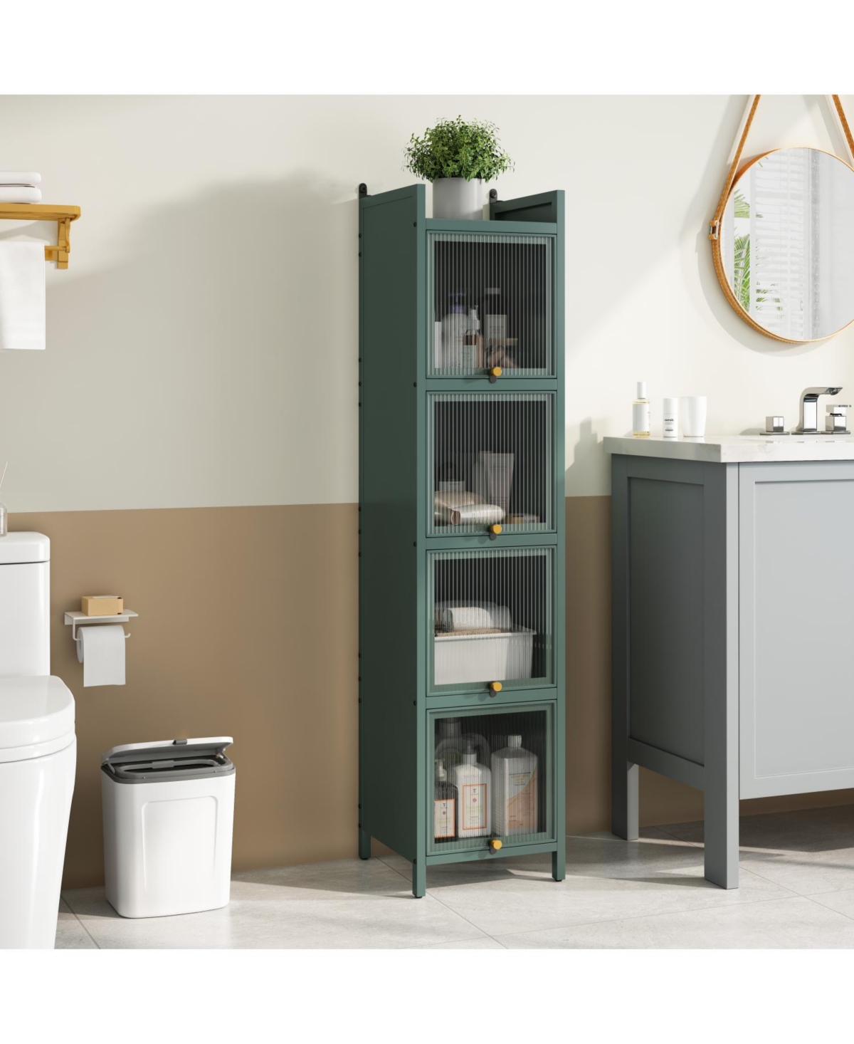 Click here for Streamdale Modern 4-Tier Glass Door Cabinet Multi-... prices