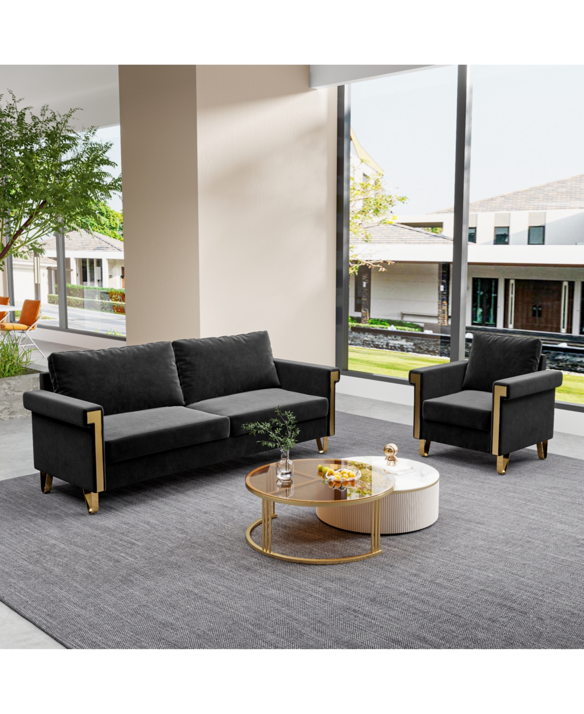 Click here for Plush Velvet Sofa and Armchair with Gold Accents -... prices
