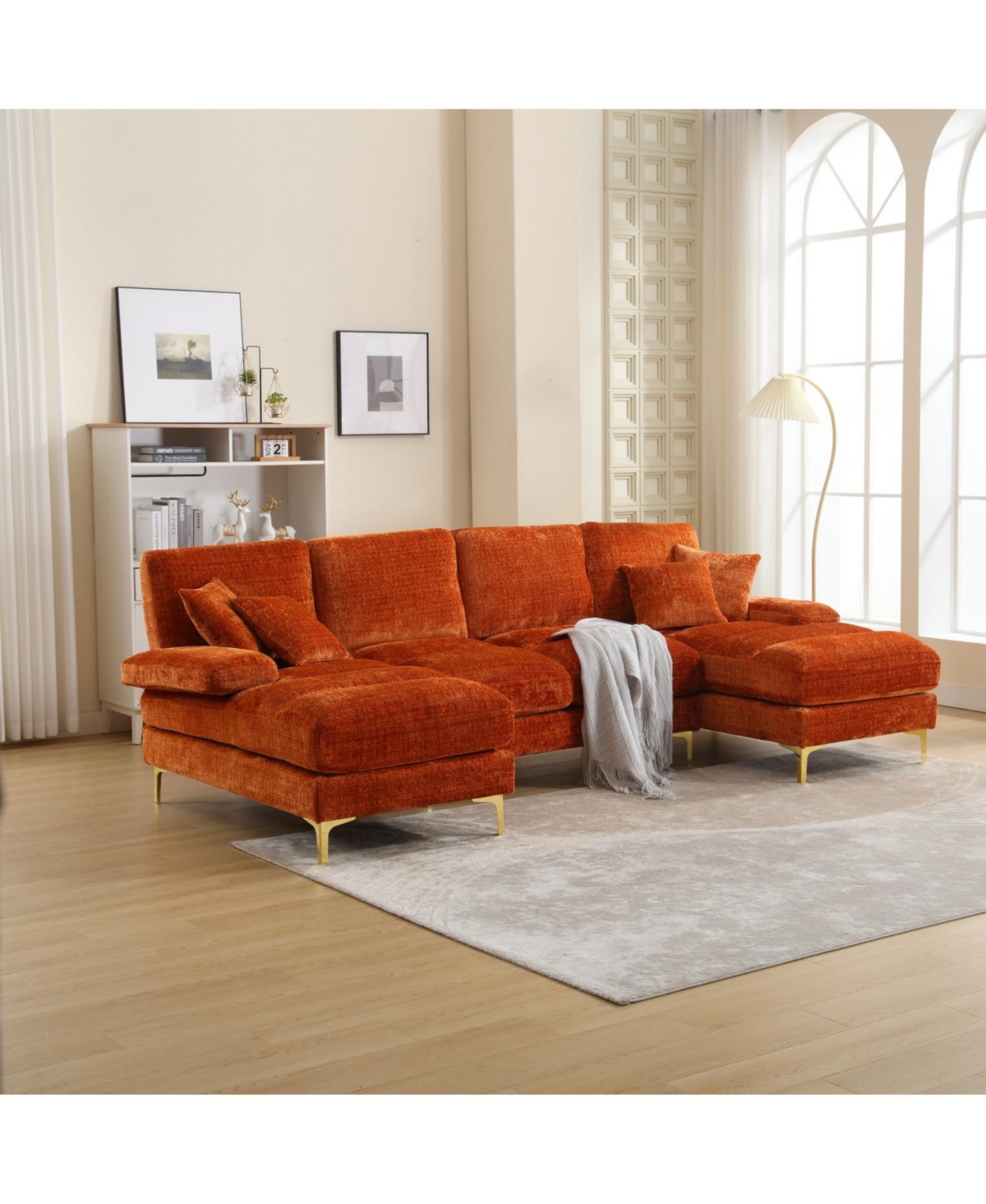 Click here for United Modern Large chenille Fabric U-Shape Sectio... prices