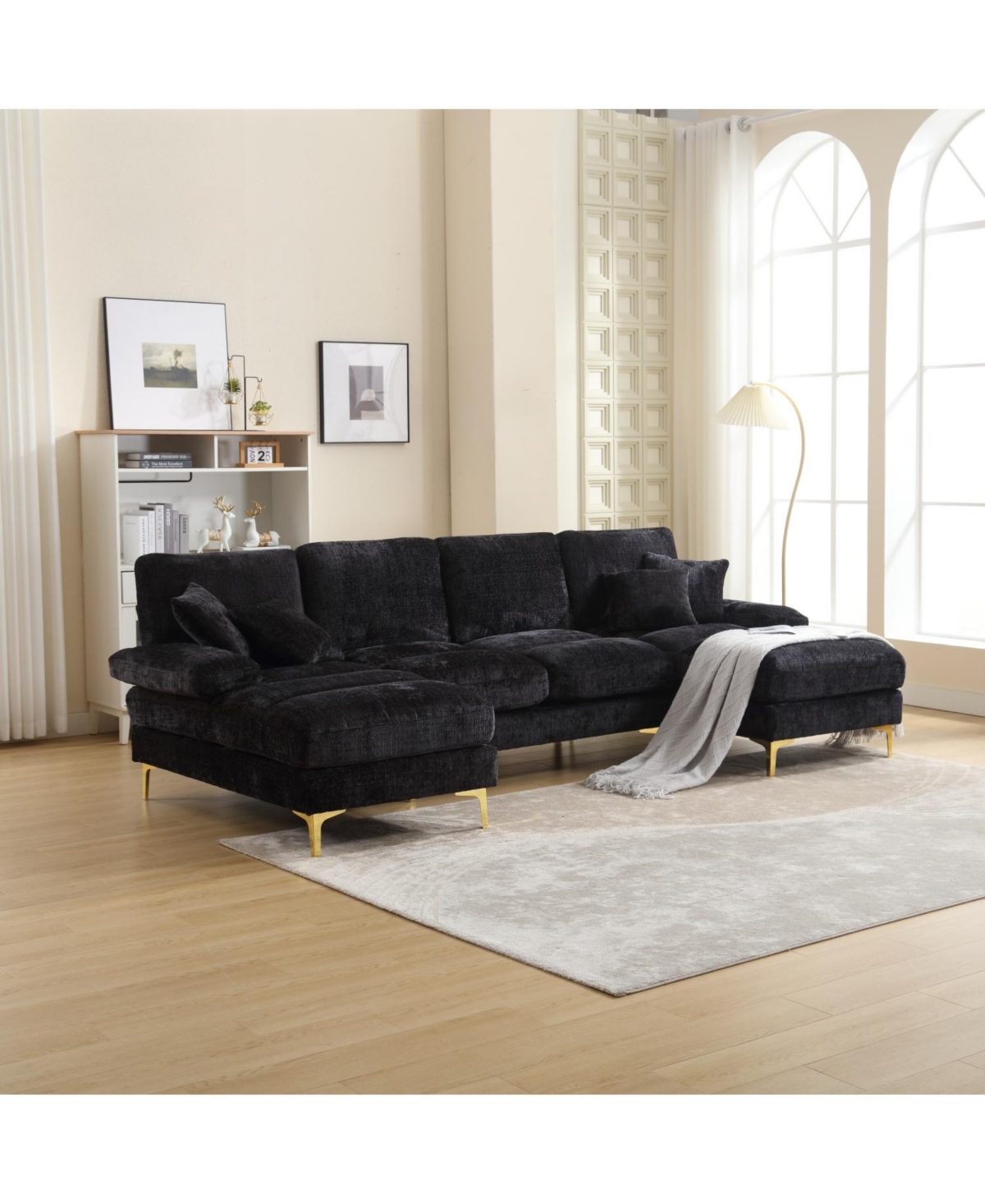 Click here for United Modern Large chenille Fabric U-Shape Sectio... prices