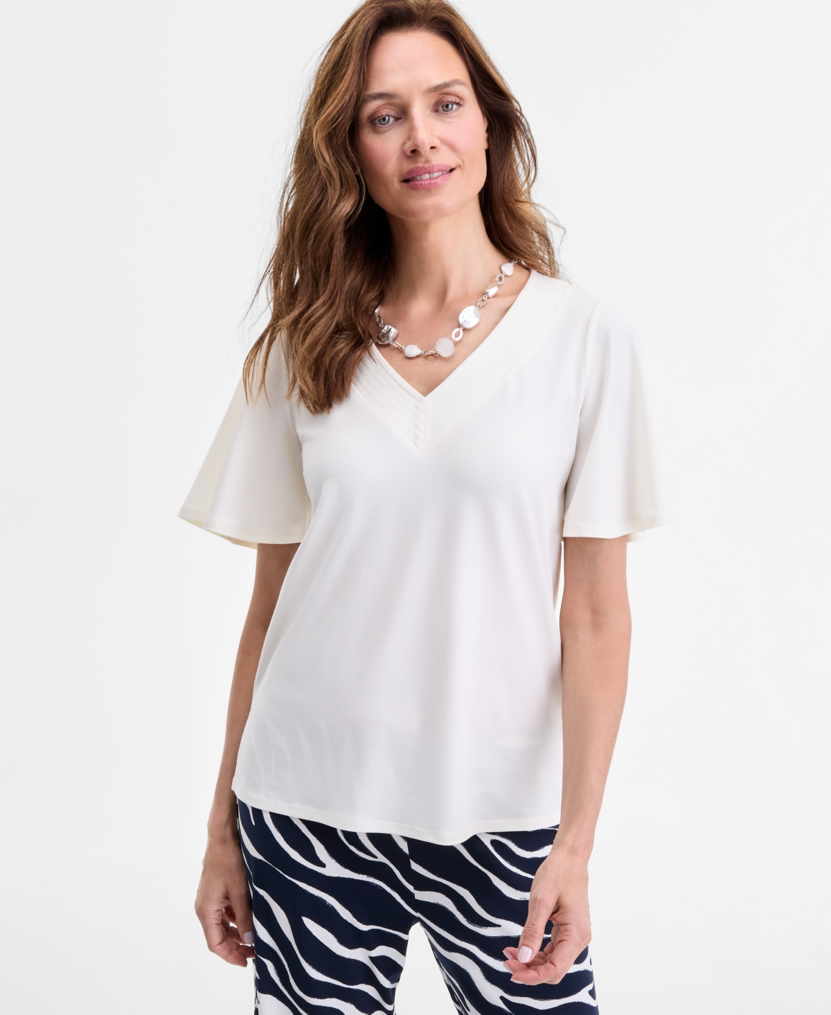 Click here for Jm Collection Womens V-Neck Short Sleeve Knit Top... prices