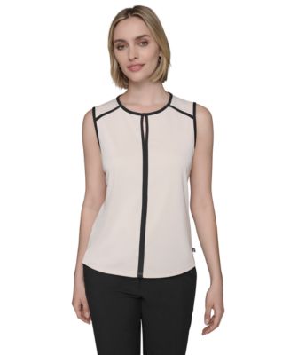 KARL LAGERFELD PARIS Women's Contrast-Piped Keyhole Camisole - Macy's