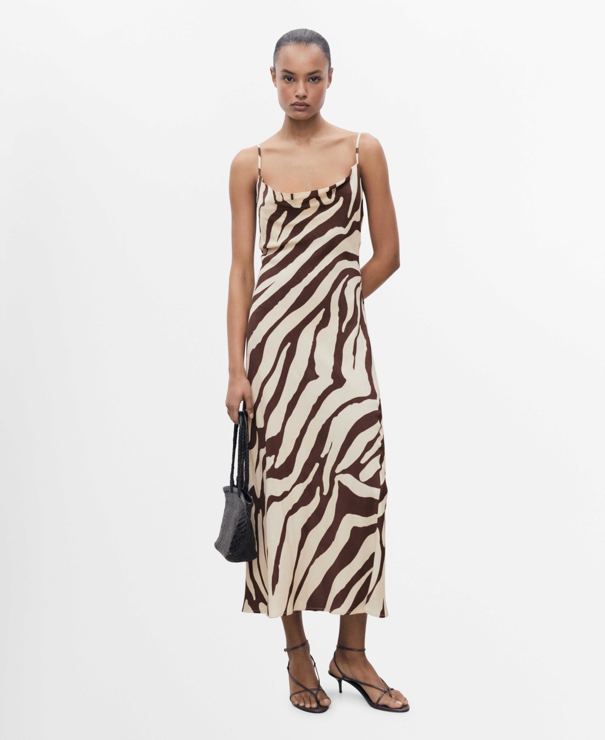 Click here for Mango Womens Printed Midi Dress - Brown prices