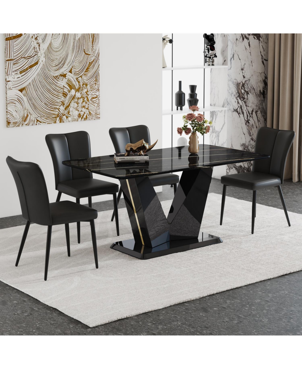 Click here for Luxurious 63" Dining Table and 4 Black Chairs... prices