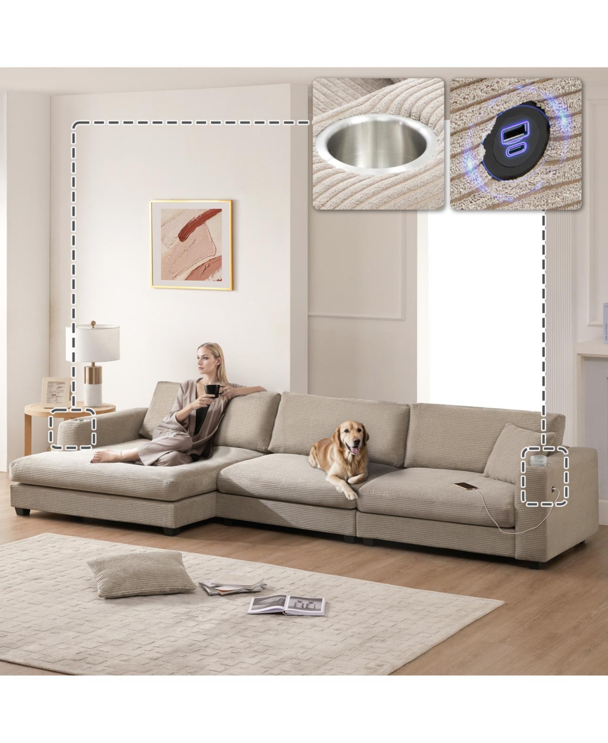 Click here for Streamdale Furniture 134 Oversized Corduroy L-Shap... prices