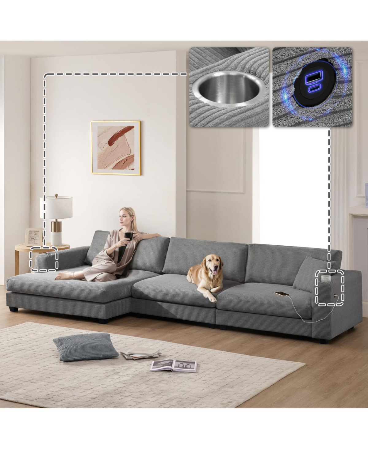 Click here for Streamdale Furniture 134 Oversized Corduroy L-Shap... prices