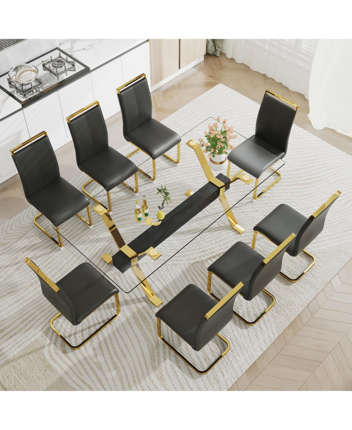 Click here for Streamdale Glass Dining Set Table & 8 Black/Gold C... prices