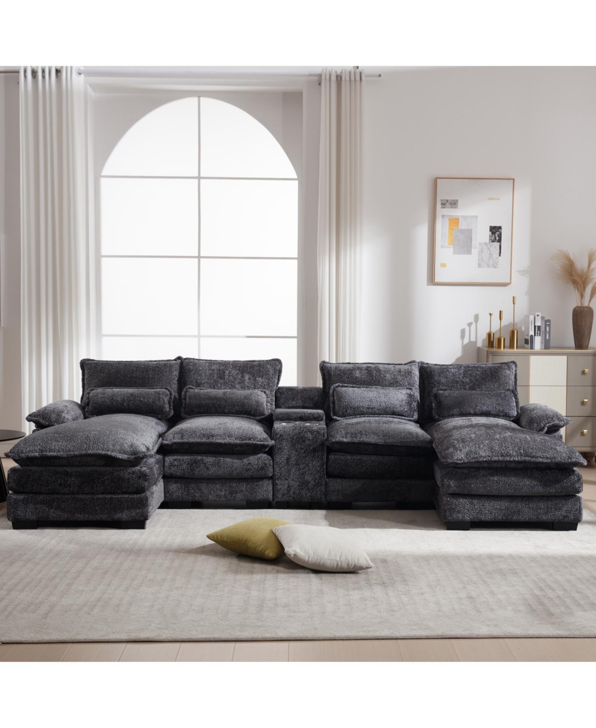 Click here for Modern U-Shaped Sofa with Console  Cupholders  Usb... prices