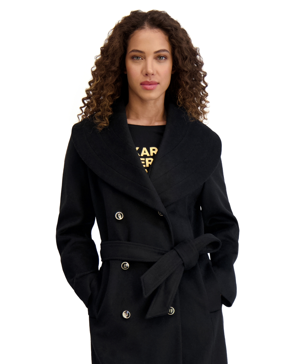 Click here for Karl Lagerfeld Paris Womens Double-Breasted Belted... prices