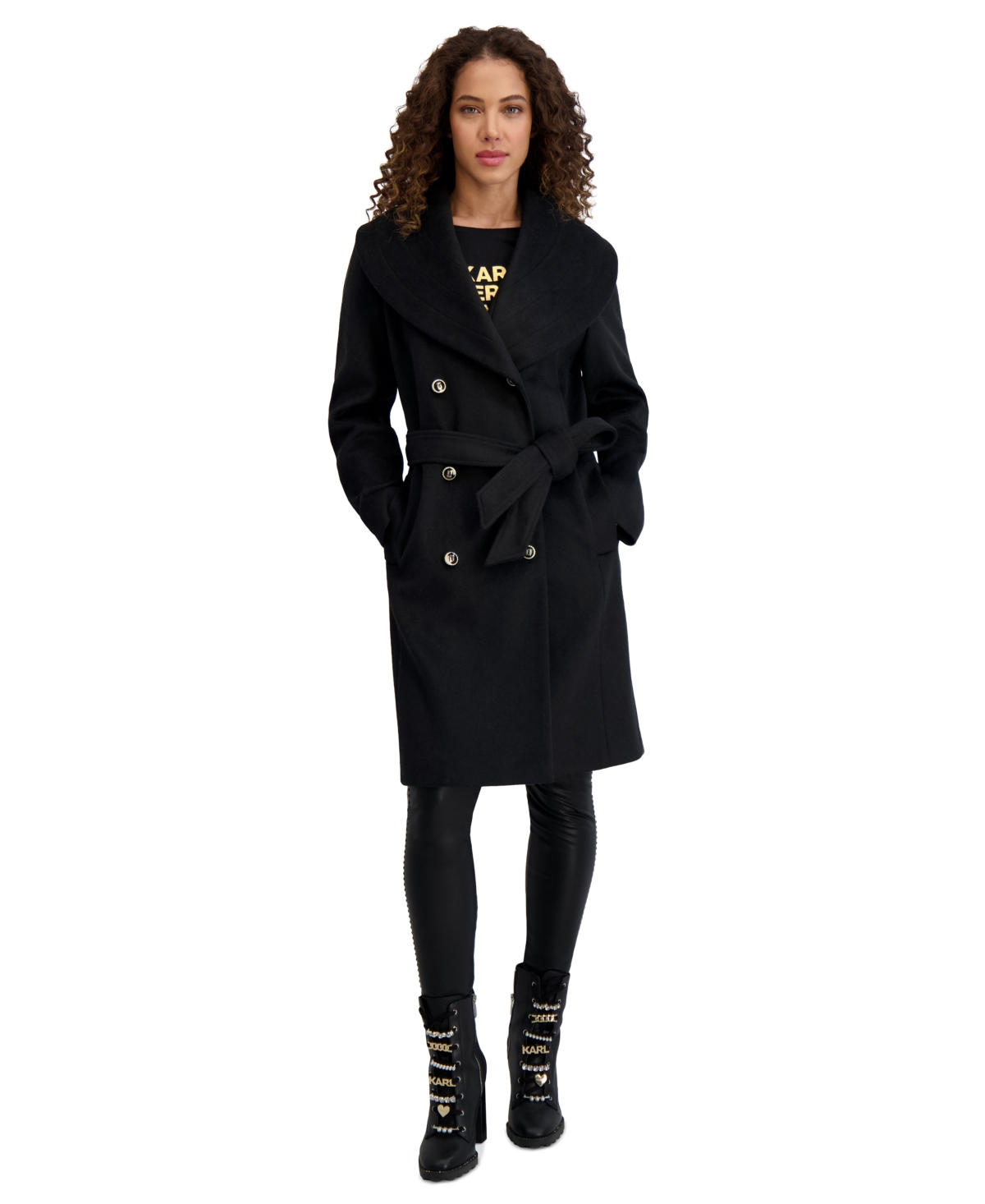 Click here for Karl Lagerfeld Paris Womens Double-Breasted Belted... prices