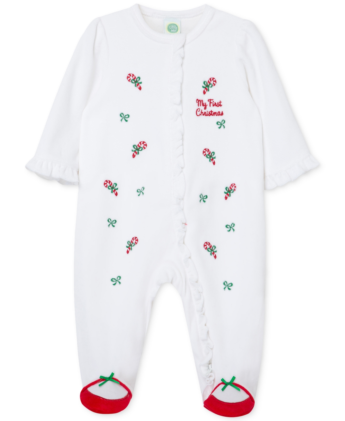 Click here for Little Me Baby Girls Candy Cane Velour Footed Cove... prices