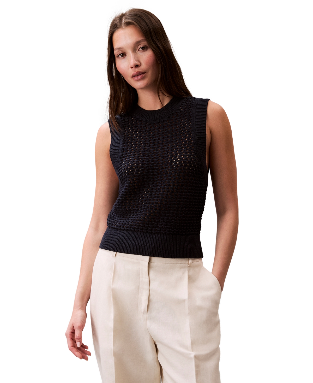 Click here for Calvin Klein Jeans Womens Cotton Open-Stitch Tank... prices