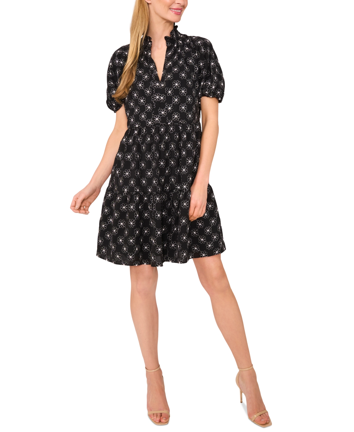 Click here for CeCe Womens Printed Puff-Sleeve Baby Doll Dress -... prices