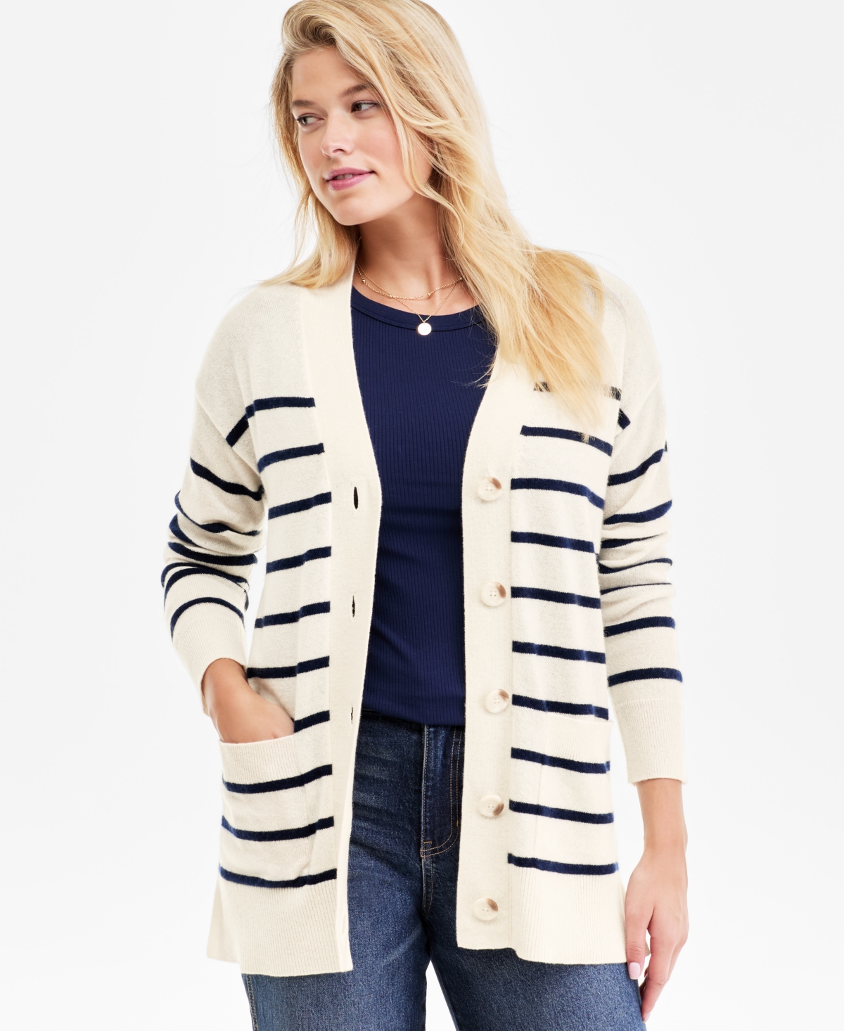 Click here for Charter Club Womens 100 Cashmere Striped Cardigan... prices