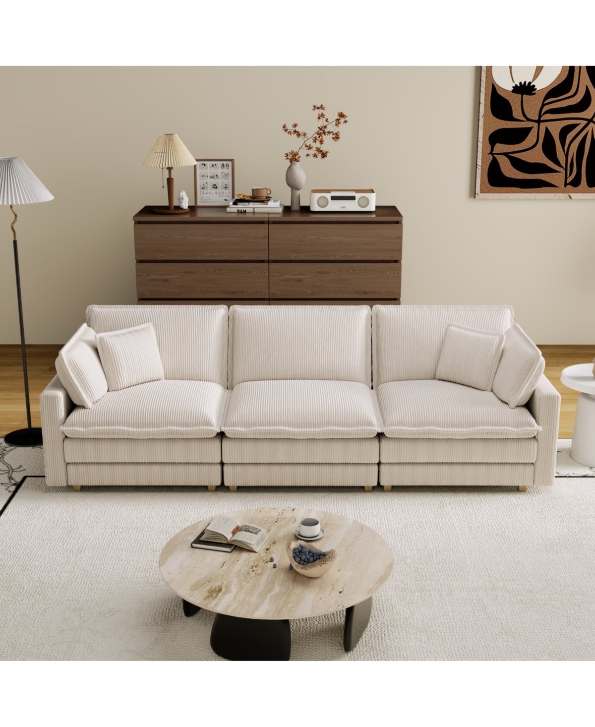 Click here for Streamdale Beige Modular Sectional Sofa with Pillo... prices