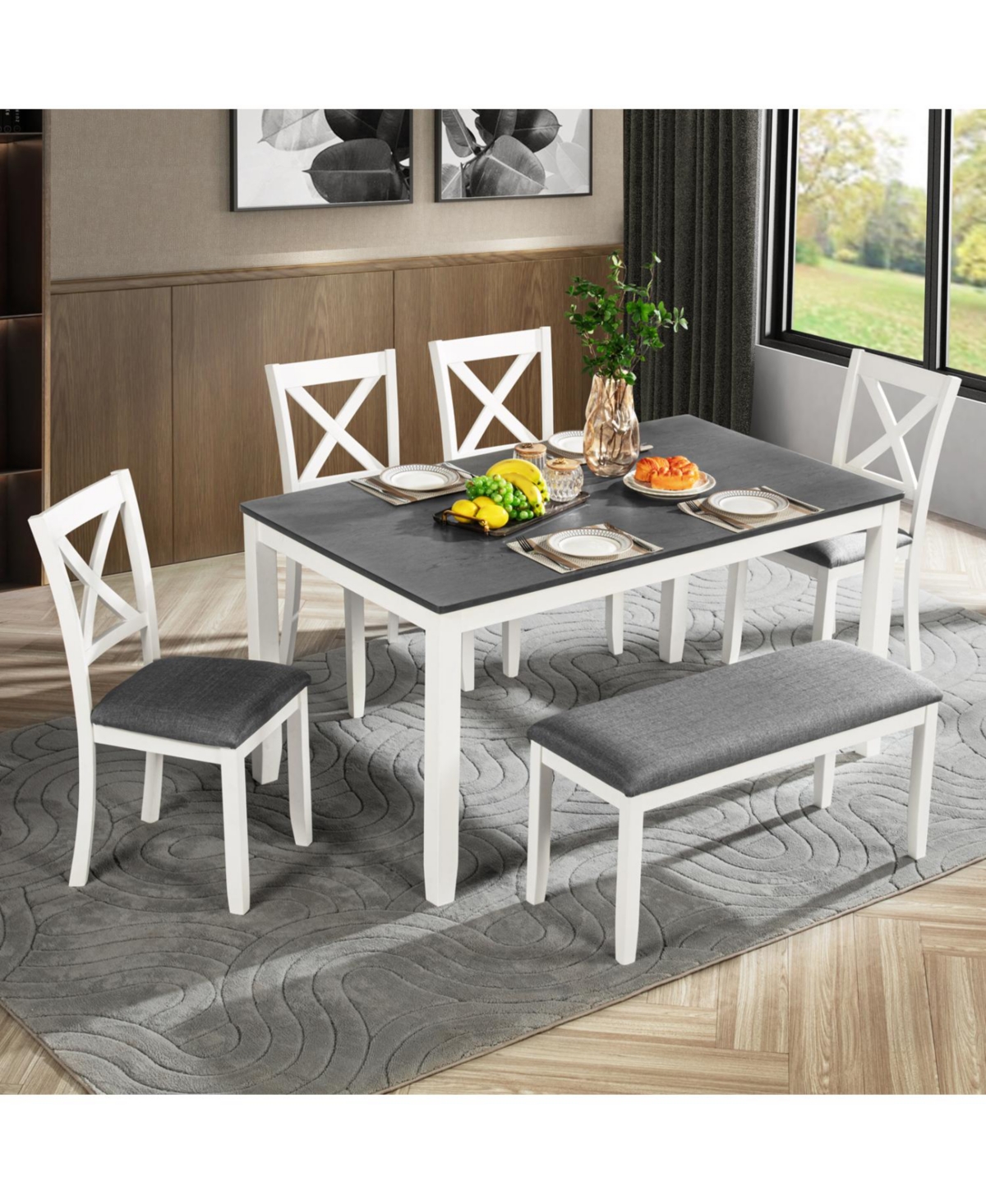 Click here for Streamdale 6-Piece Grey & White Dining Set with Be... prices