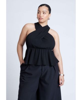 ELOQUII Women's Plus Size Halter Top With Peplum - Macy's