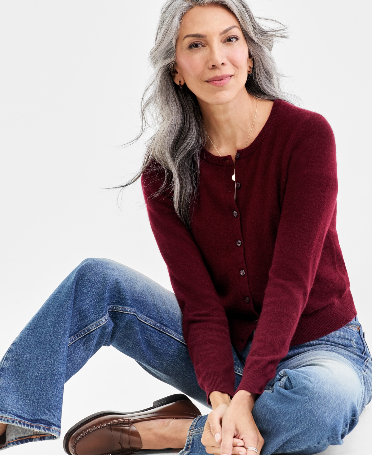 Charter Club Womens 100 Cashmere Crewneck Cardigan  Macys Exclusive - Crantini