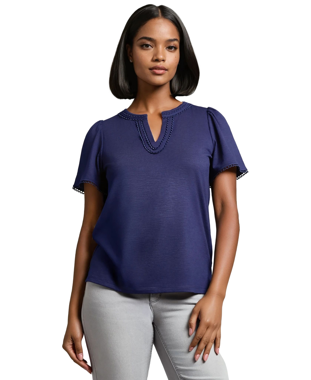Click here for Jones New York Womens Split Neck Trim Top - Pacifi... prices