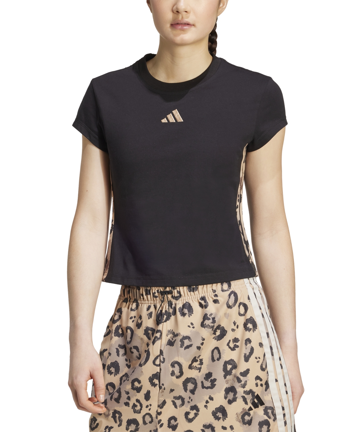 Click here for adidas Womens Leopard-Print Trim Slim-Fit T-Shirt... prices