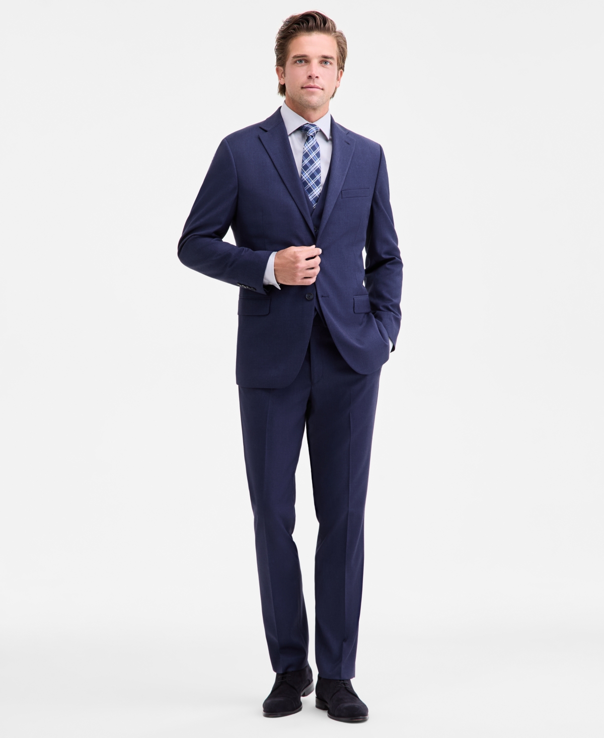 Click here for Dkny Mens Modern-Fit Vested Nested Suit - Navy Sha... prices