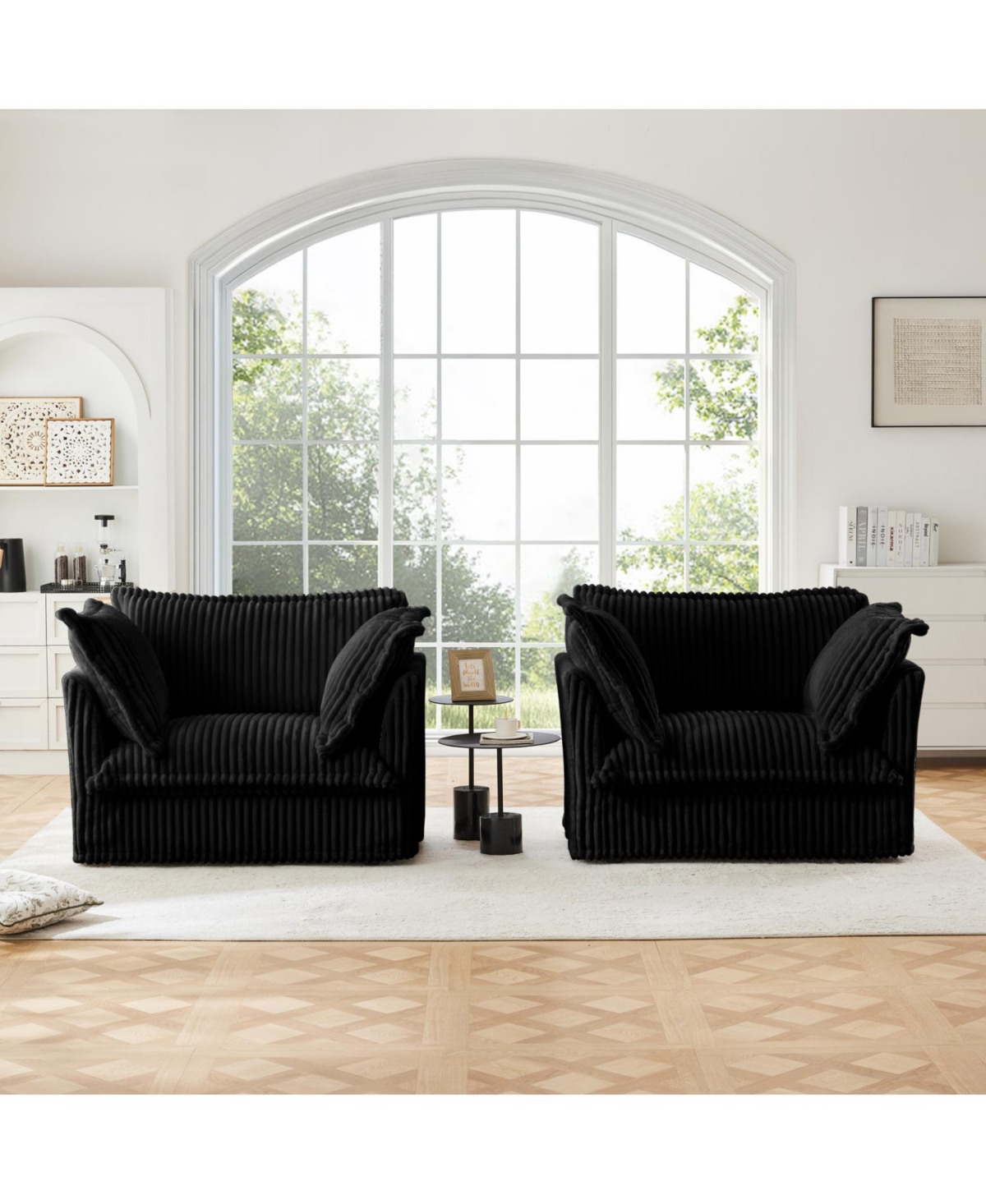 Click here for Streamdale Black Corduroy Armchair Set with Pillow... prices