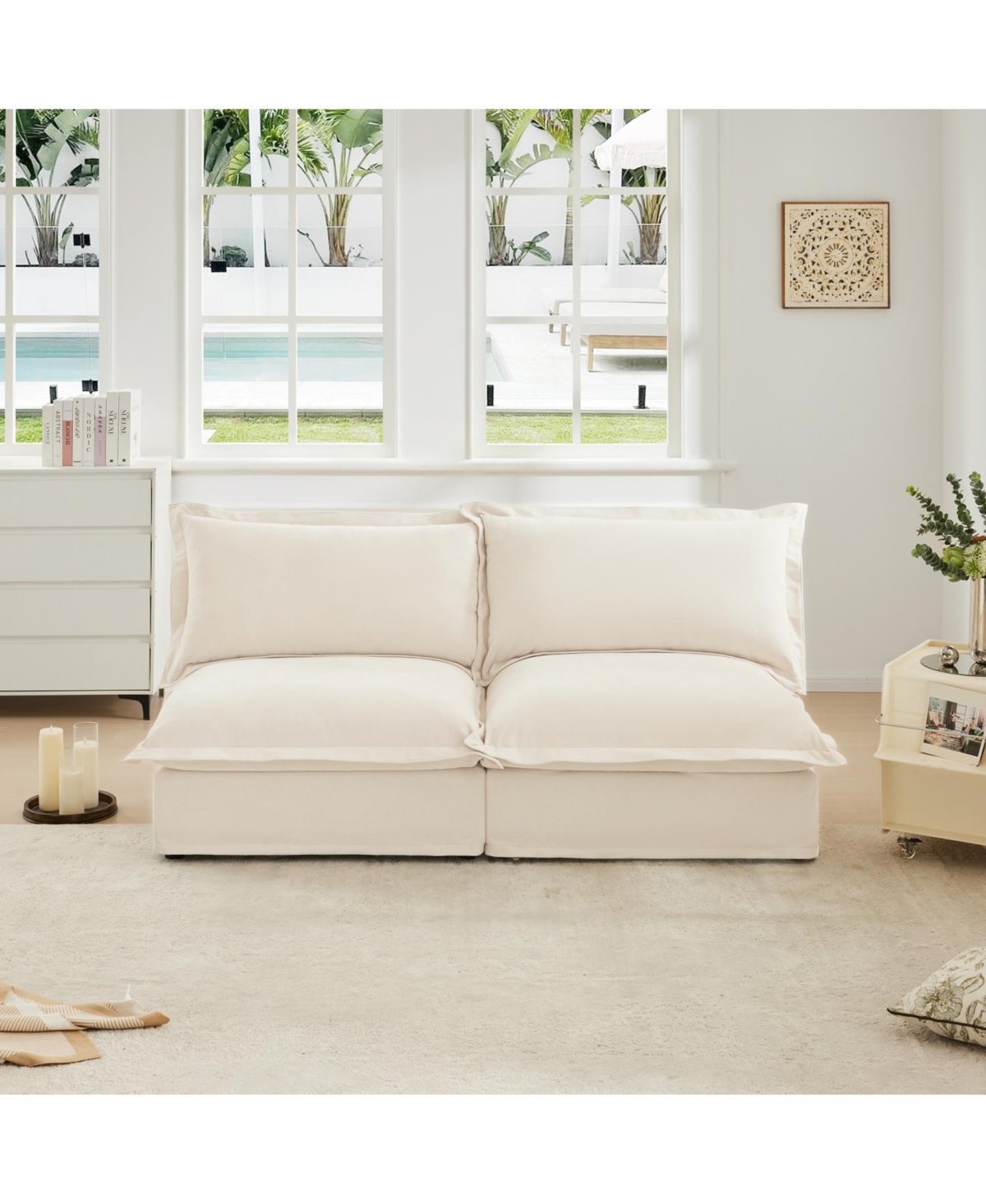 Click here for Slipcovered 2-Seater Armless Sofa with Pillows  Ch... prices