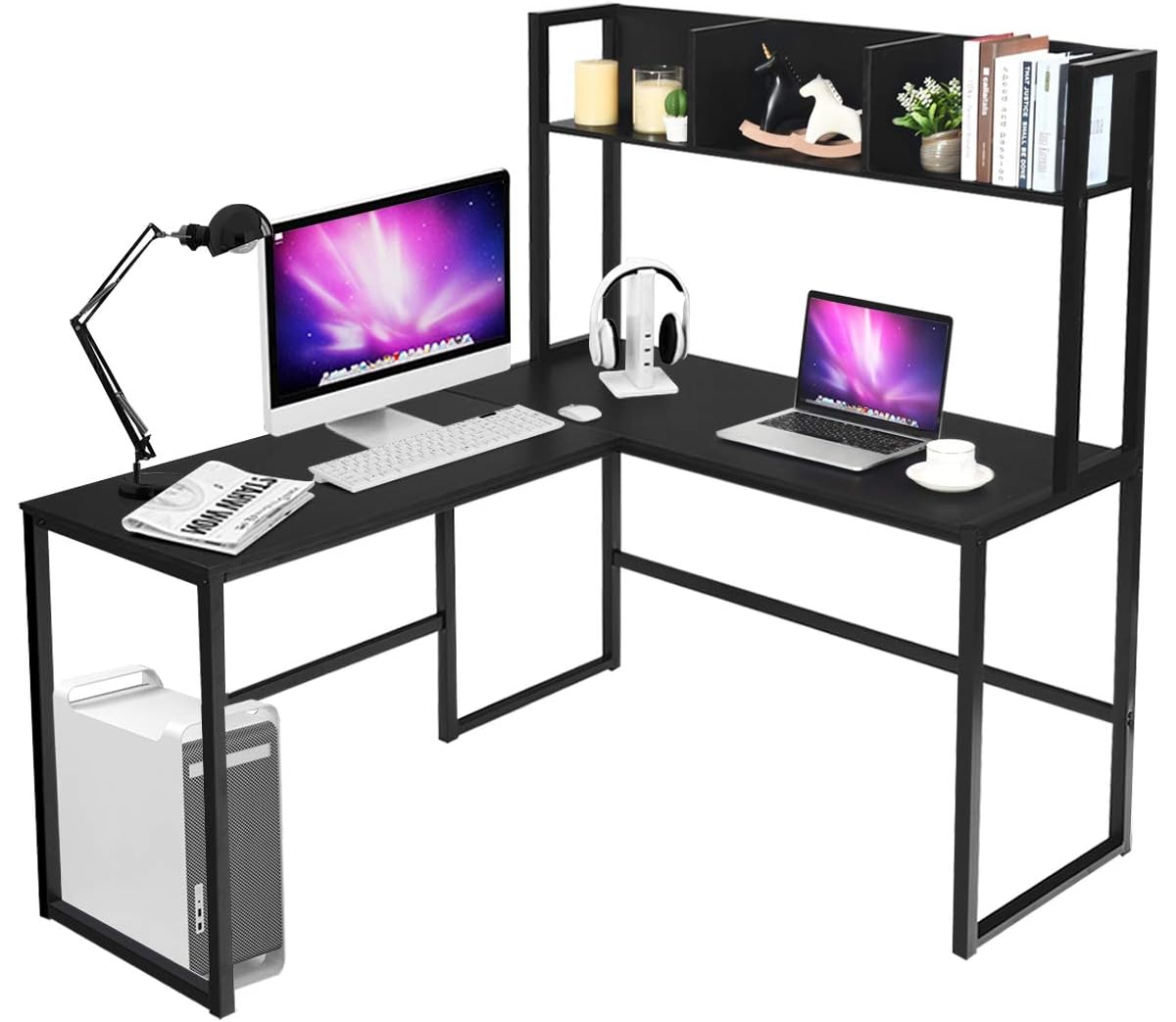 Click here for Industrial L-Shaped Desk Bookshelf 55 Inch Corner... prices