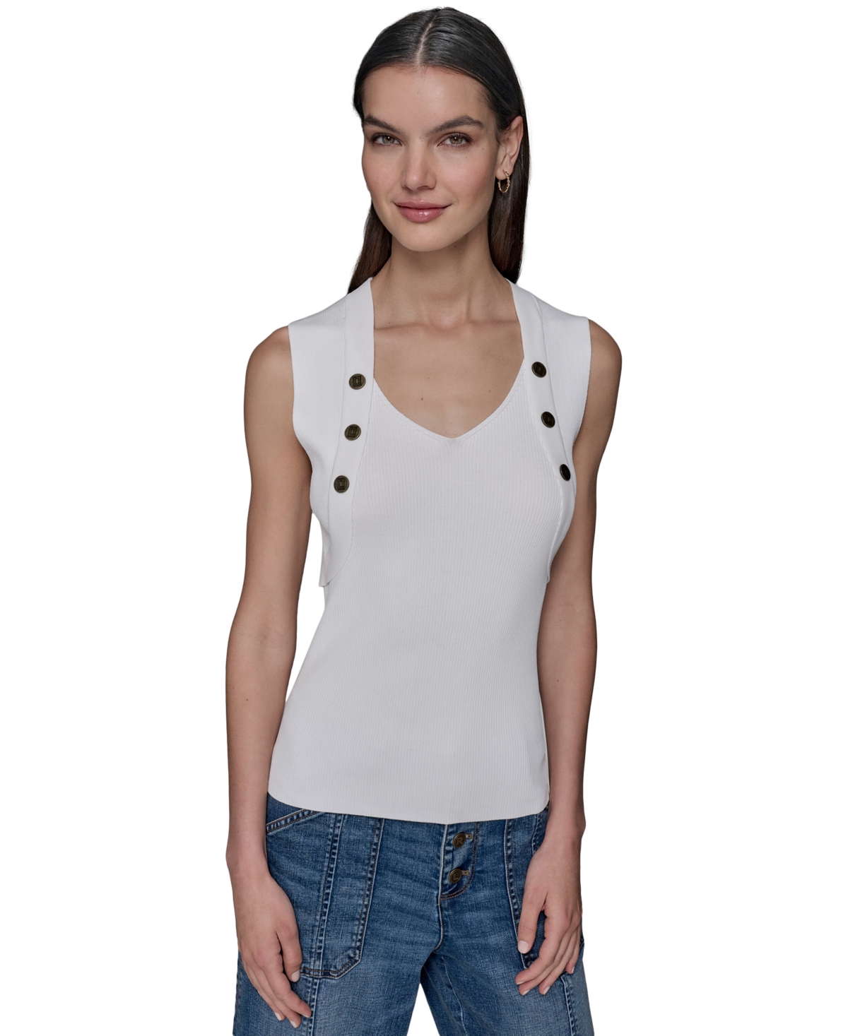 Click here for Karl Lagerfeld Paris Womens Ribbed Button-Front Sw... prices