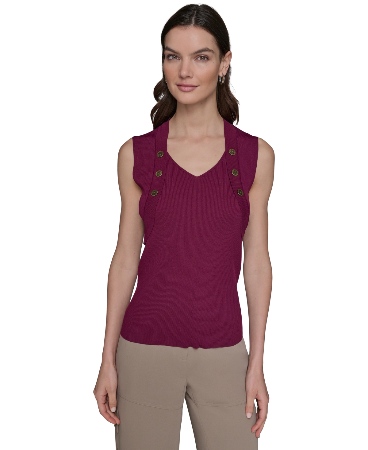 Click here for Karl Lagerfeld Paris Womens Ribbed Button-Front Sw... prices