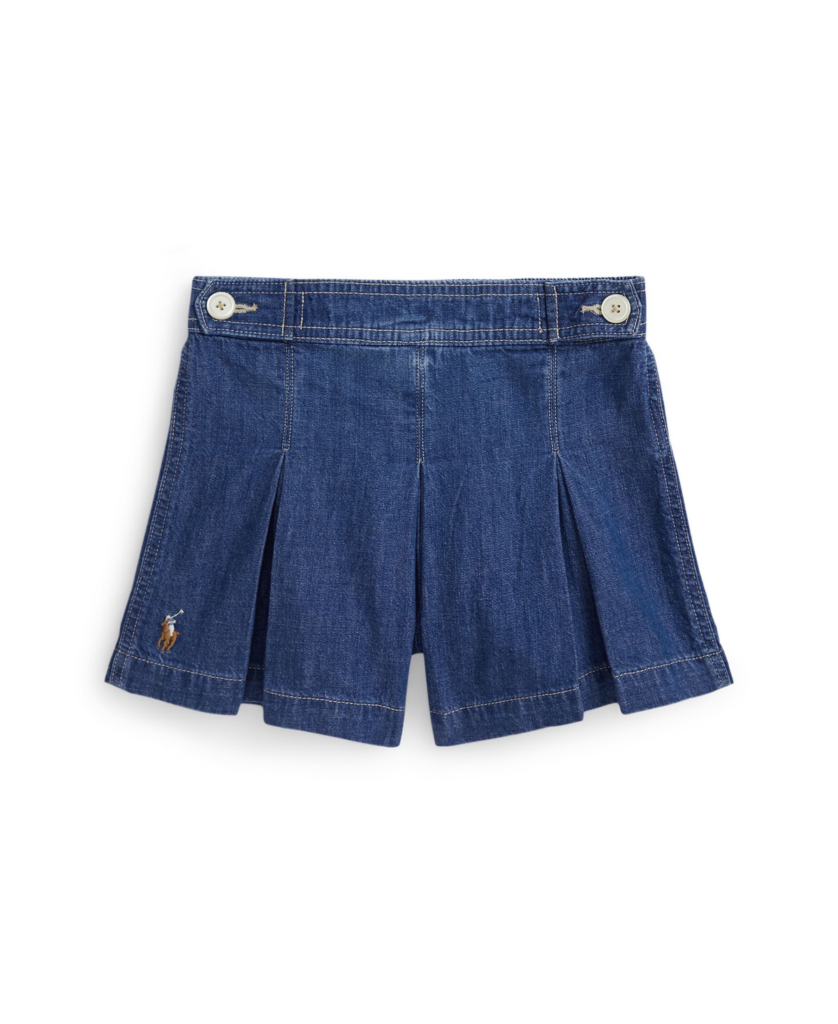 Polo Ralph Lauren Big Girls Pleated Indigo Denim Shorts - Vilento wash