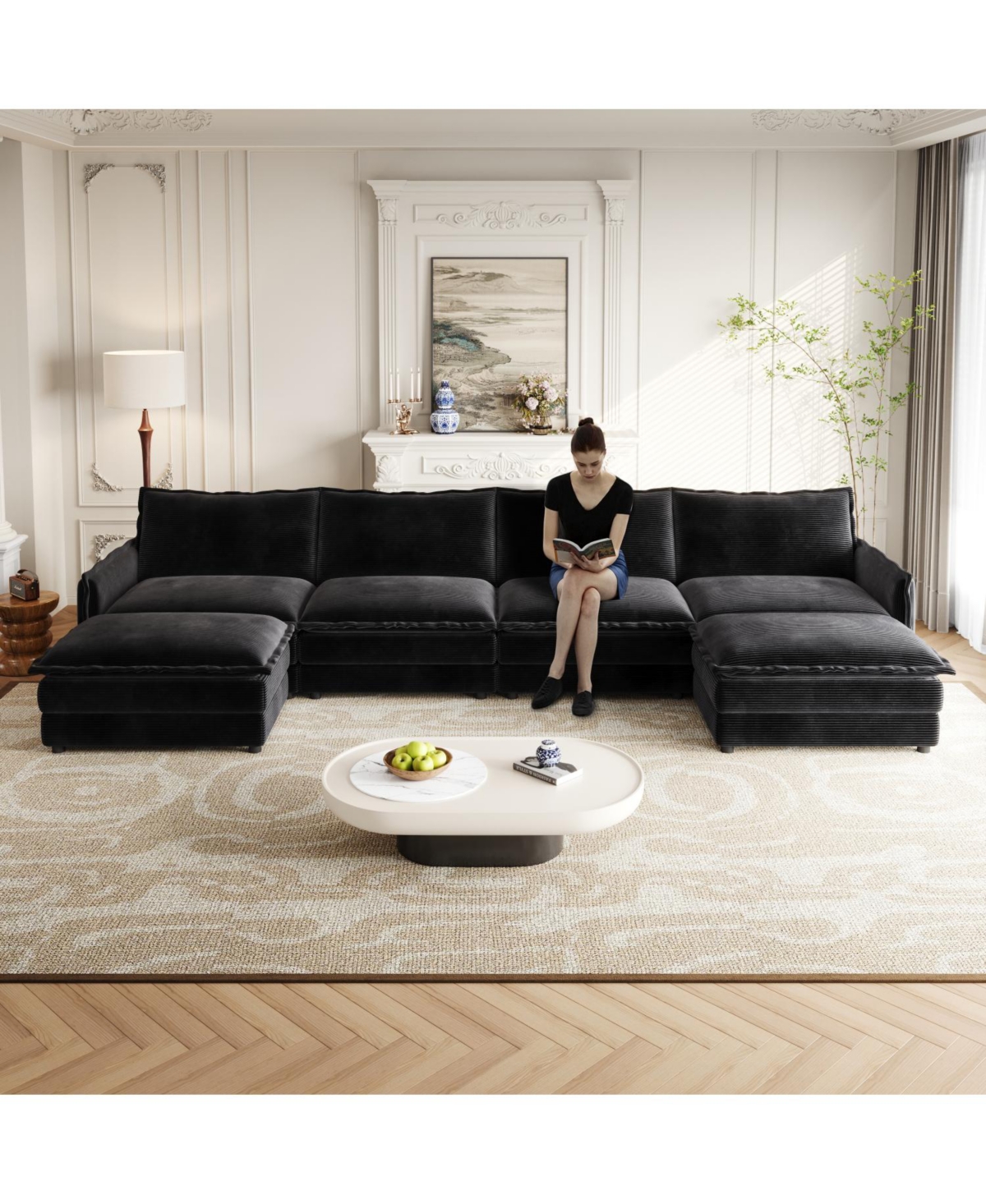 Click here for Streamdale Corduroy 4-Seater Cloud Couch with Foot... prices
