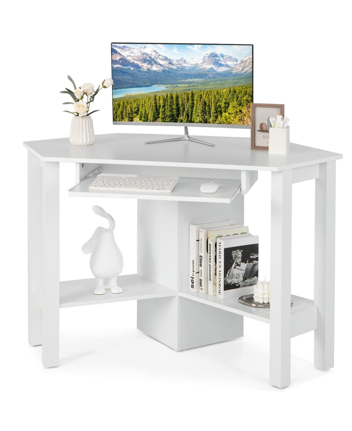Click here for Wooden Study Computer Corner Desk with Keyboard Tr... prices