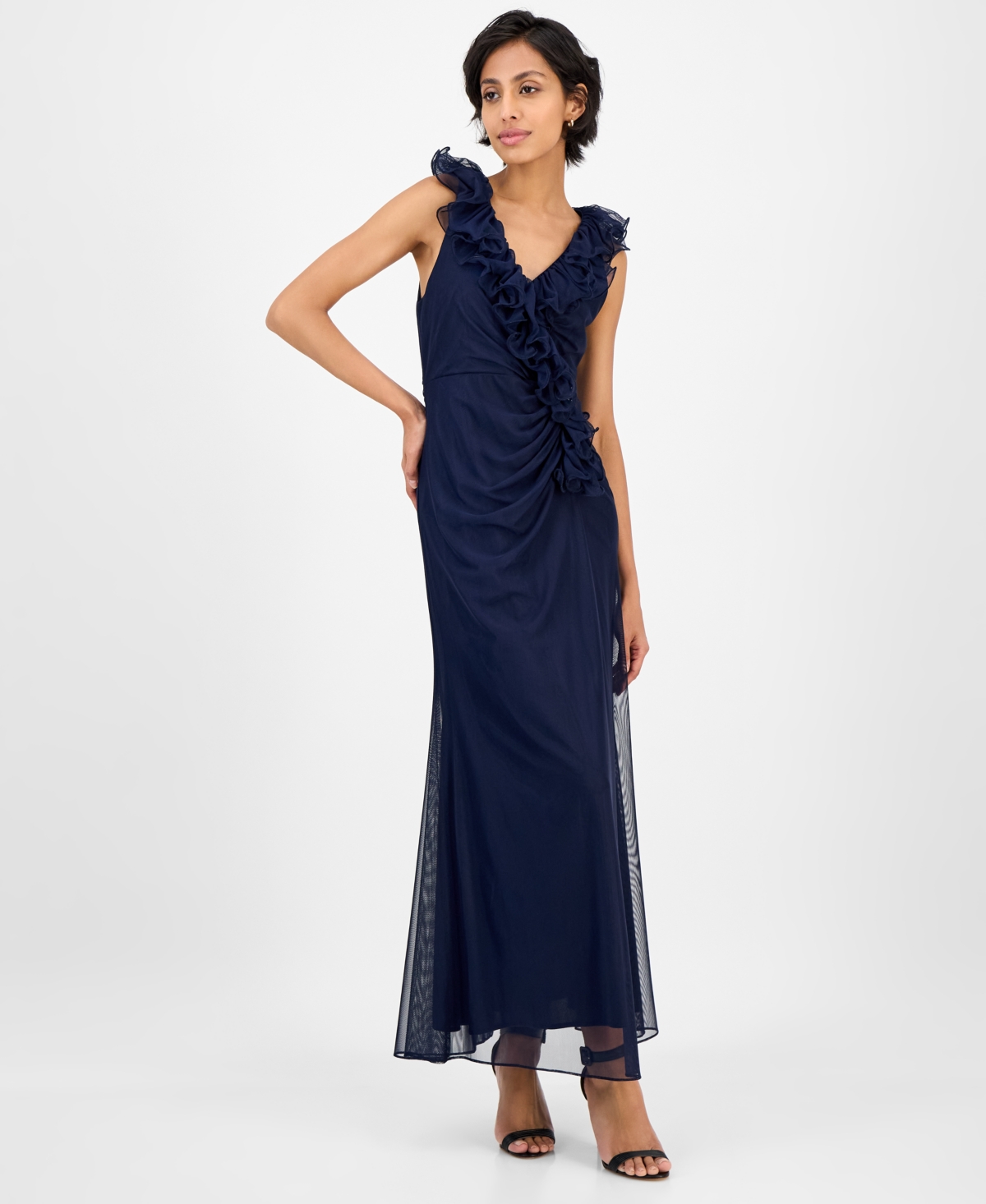 Click here for Alex Evenings Petite Ruffled V-Neck Sleeveless Mes... prices