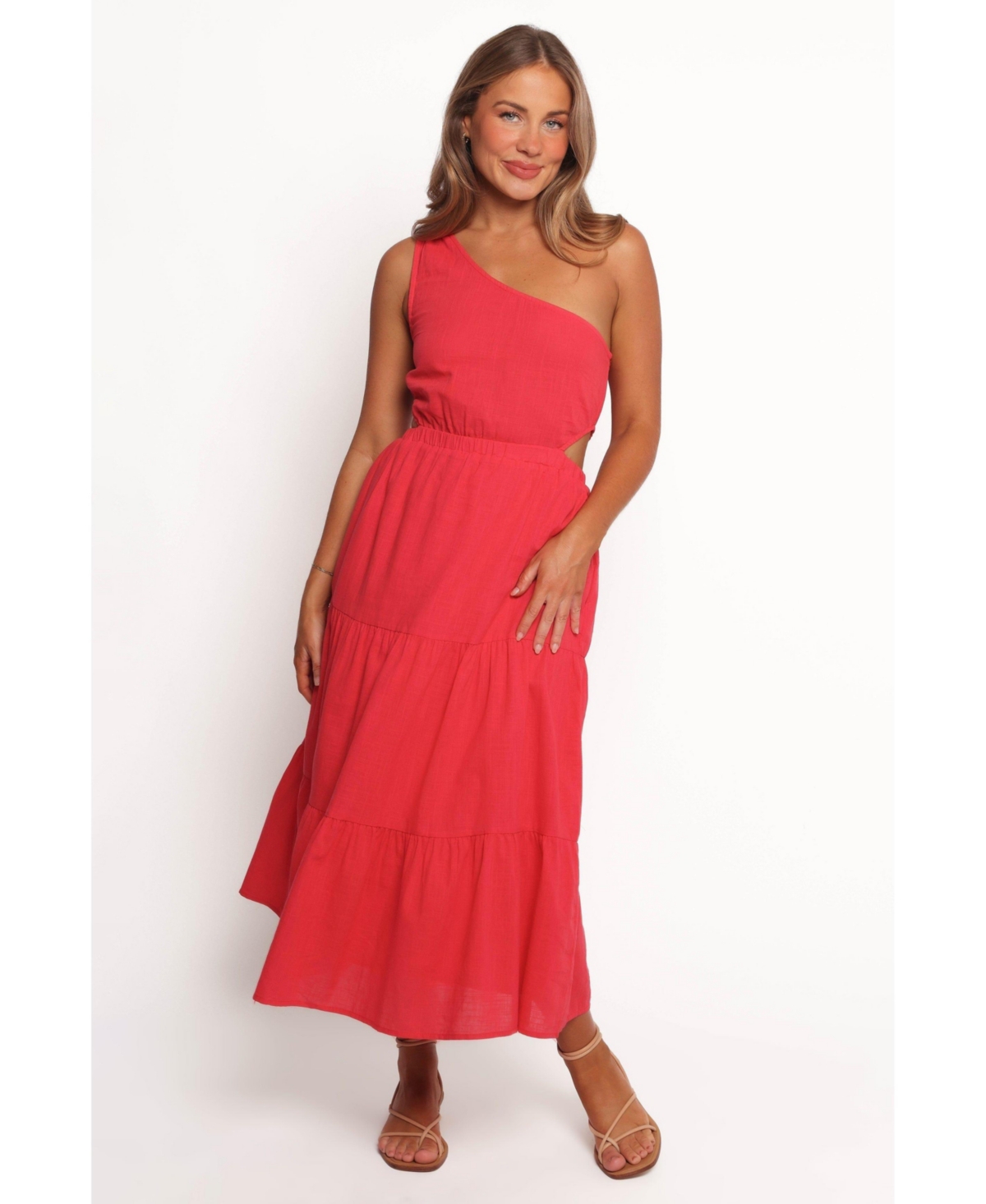 Petal and Pup Womens Teresa One Shoulder Midi Dress - Red