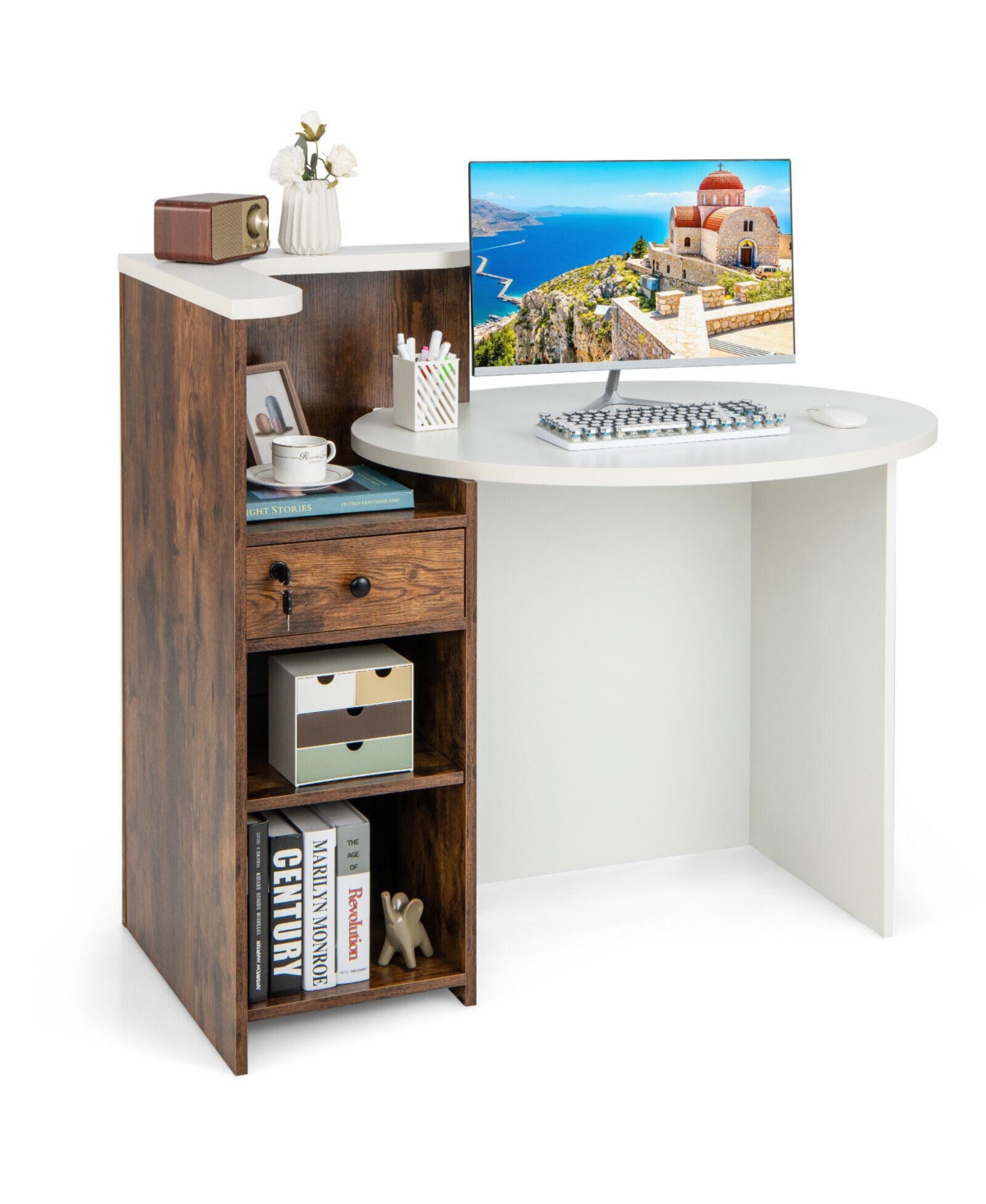 Click here for Front Reception Office Desk with Open Shelf and Lo... prices